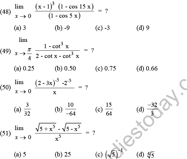 JEE Mathematics Limits Continuity and Differentiability MCQs Set B with Answers